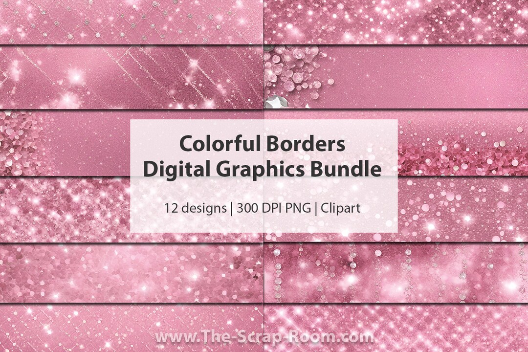 Pink Glitter Digital Borders: Glitter Paper, Printable Paper, Digital ...