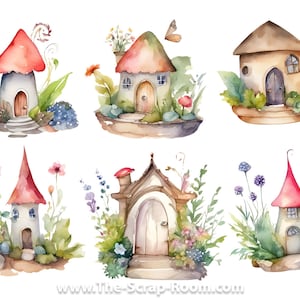 Fairy Garden Clip Art Bundle Watercolor Fairy Houses Flowers Fantasy ...