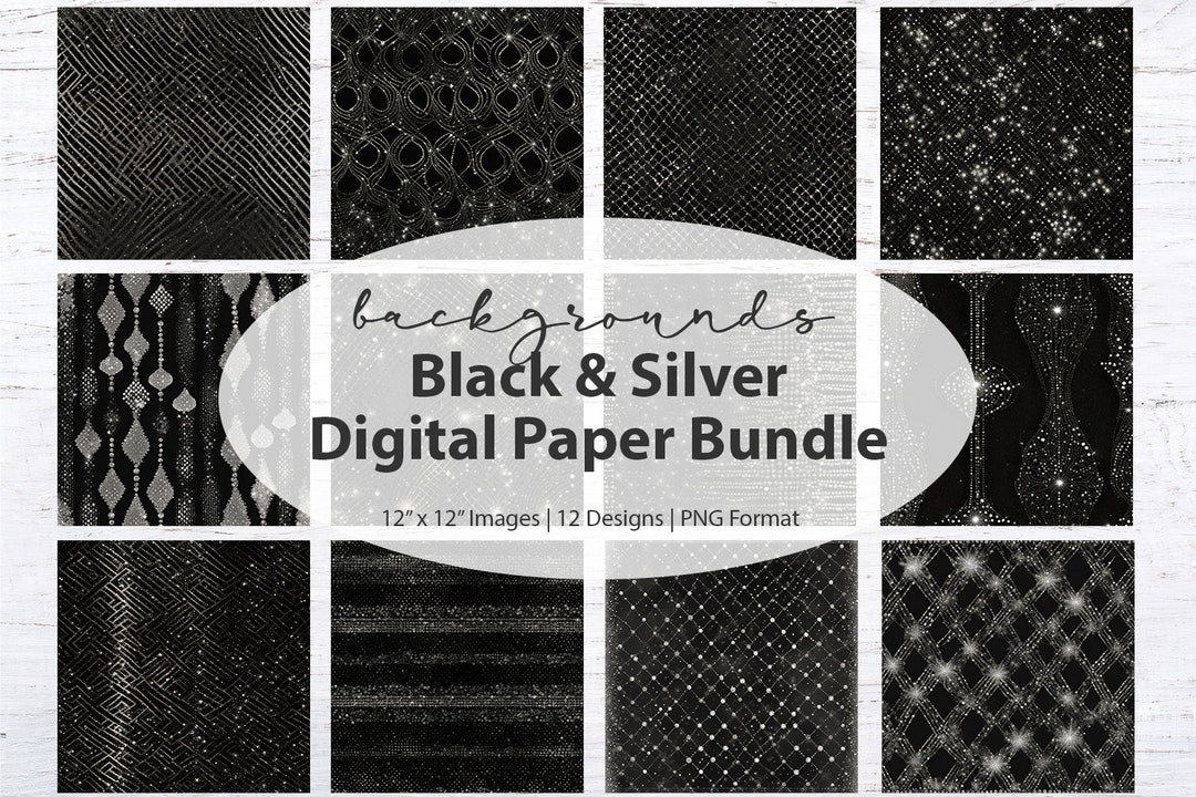 Black and Silver Digital Paper Pack, Digital Paper Bundle - Etsy