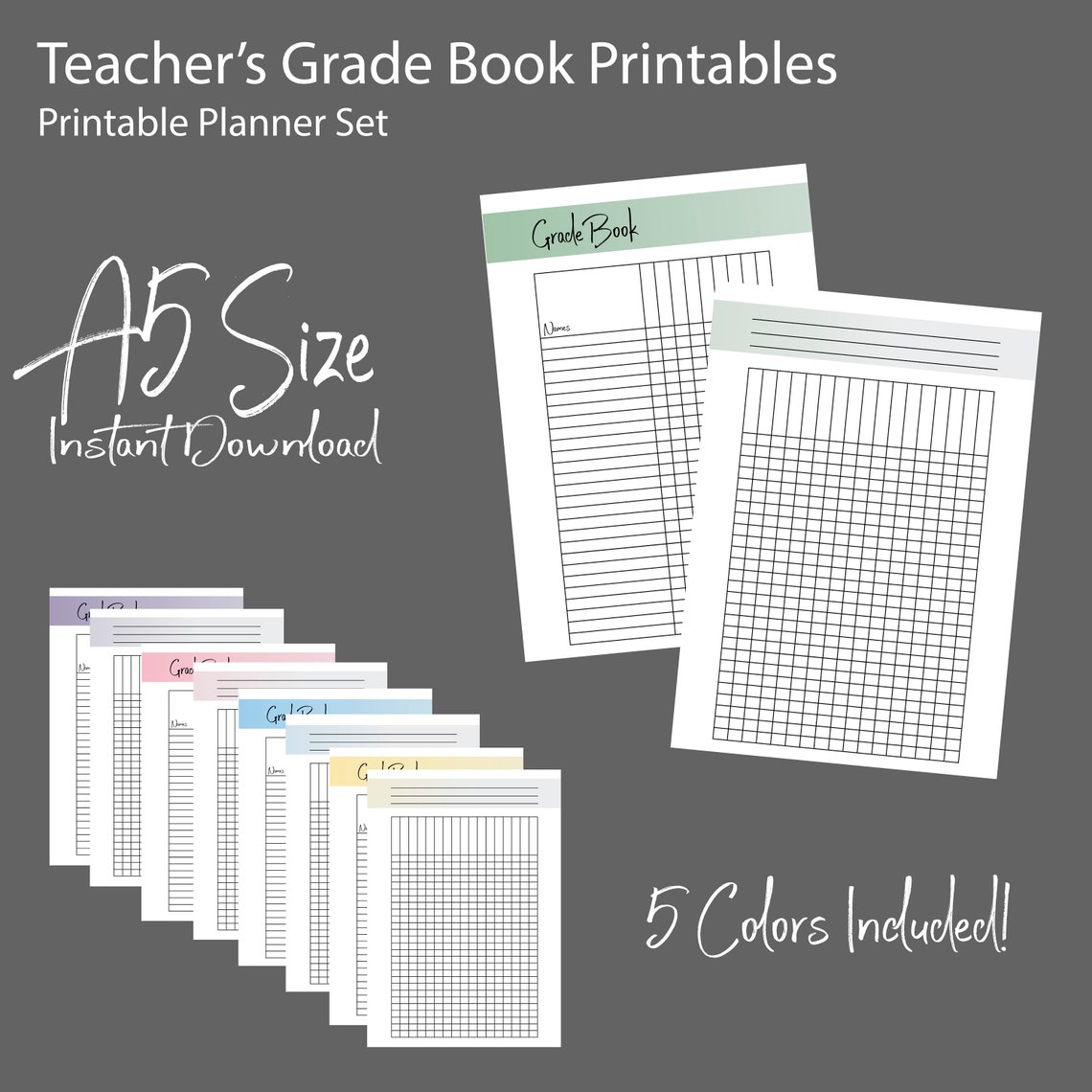 Teacher's Grade Book Printable Planner Templates Bundle - Etsy