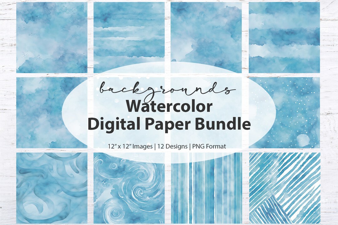 Light Blue Watercolor Digital Paper Pack: Watercolor Paper, Printable ...