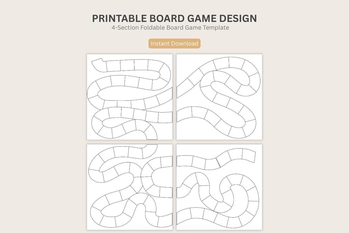 Printable Blank Board Game Templates 4 Pieces Layout Set #6 Game Design ...
