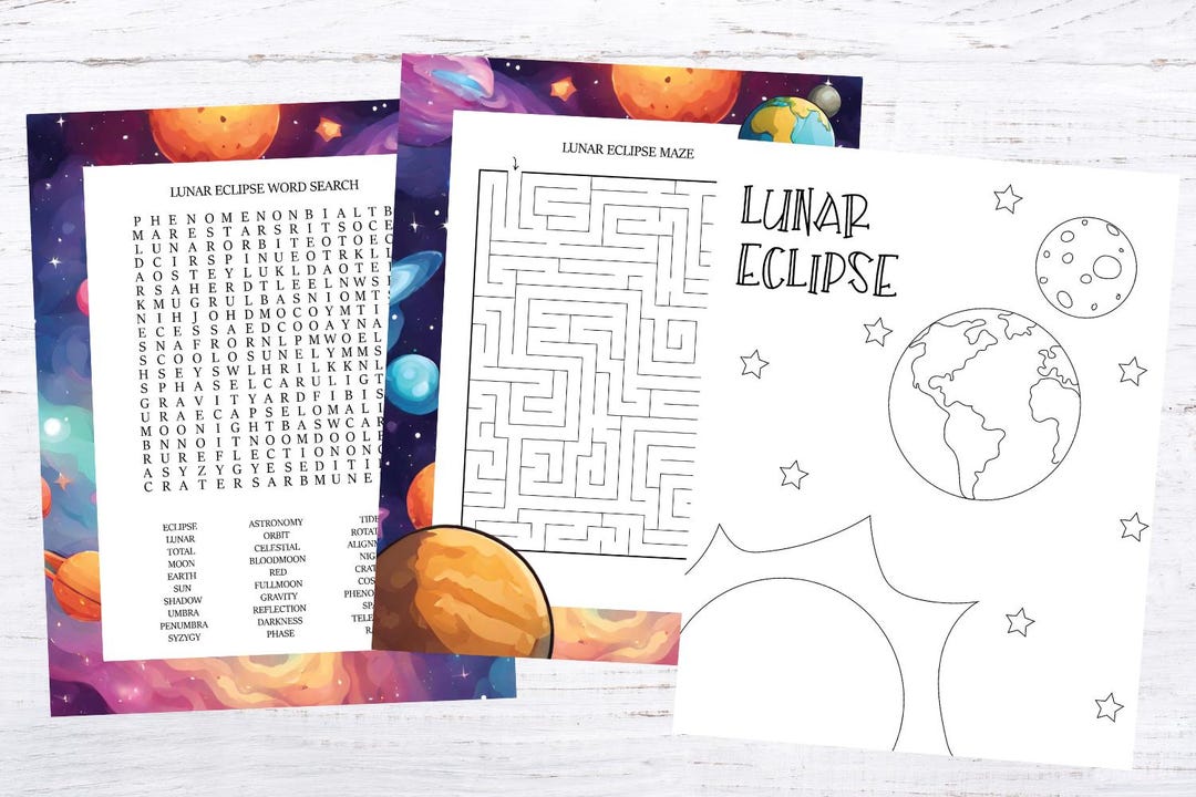 Lunar Eclipse Printable Activity Bundle - Includes Solar Eclipse Word ...