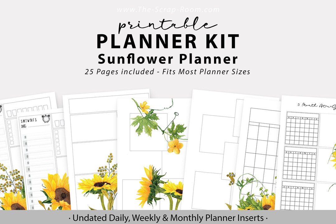 Printable Planner Inserts & Digital Planner Set - Sunflower Watercolor ...
