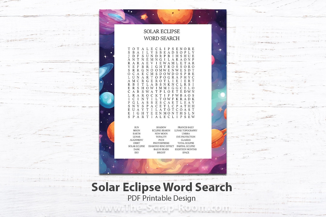 Printable Solar Eclipse Word Search Game, Game Design, Printable Game ...