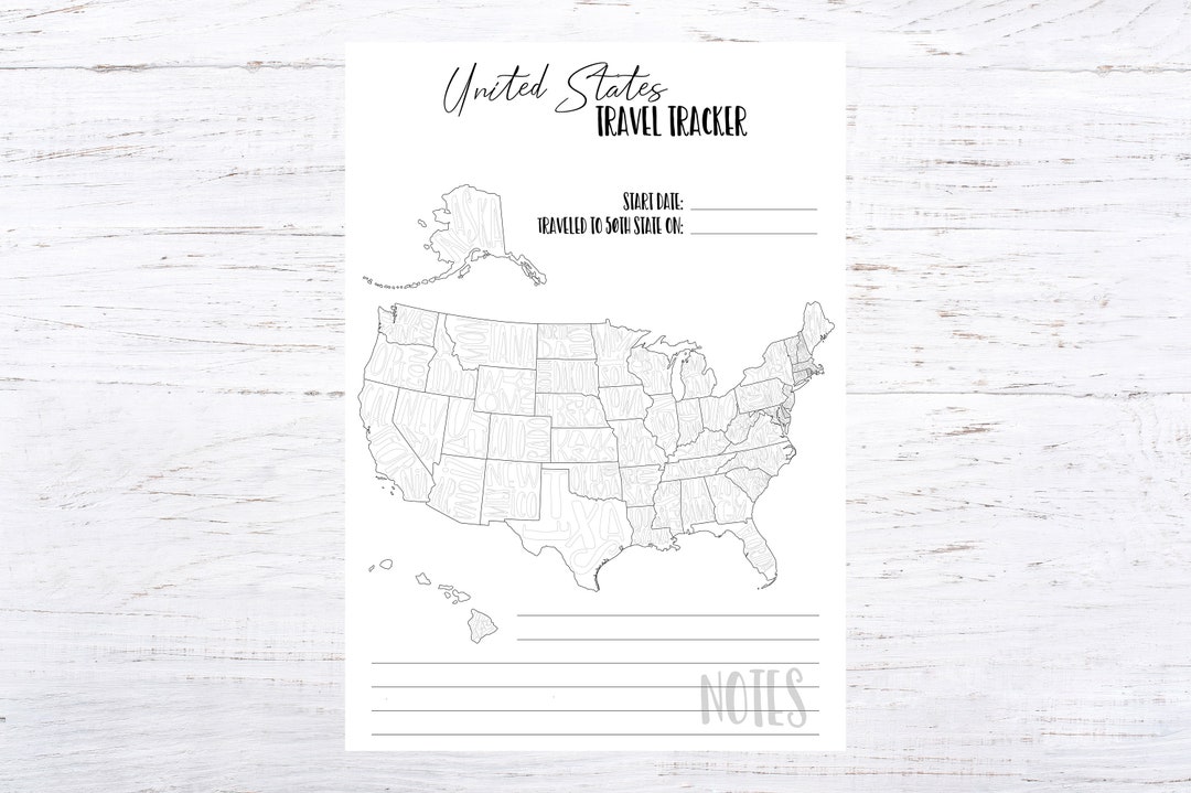Printable United States Travel Tracker-blank 50 State Washington DC ...