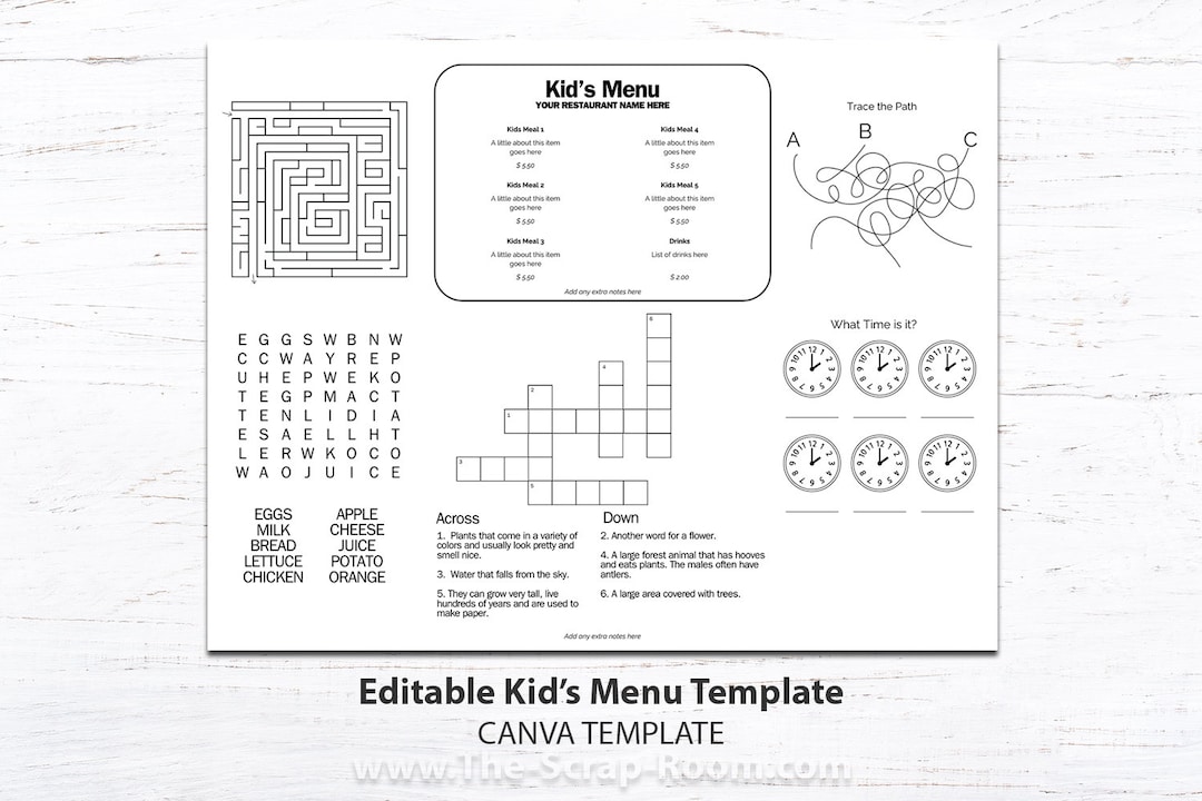 Printable Kid's Menu EDITABLE Template Kid's Menu Printable Menu ...