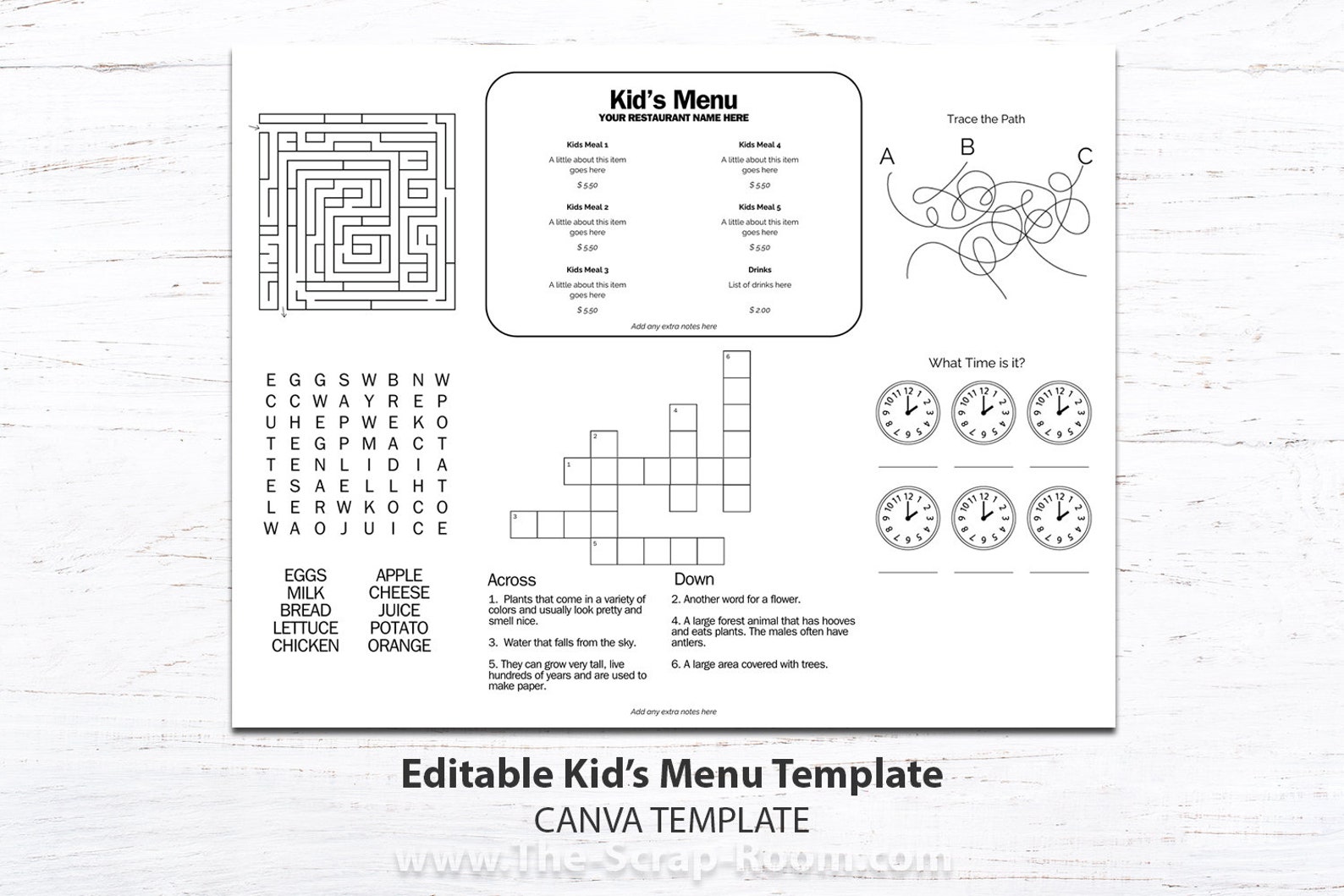 Printable Kid's Menu EDITABLE Template Kid's Menu Printable Menu ...
