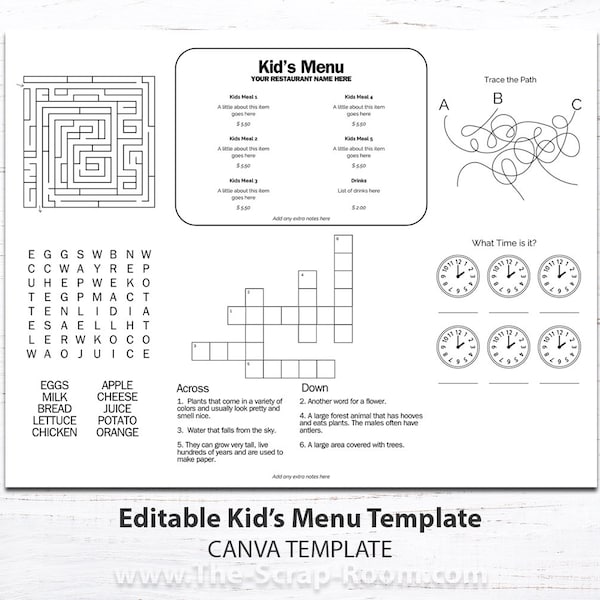 Kids Restaurant Menu Activities - Etsy