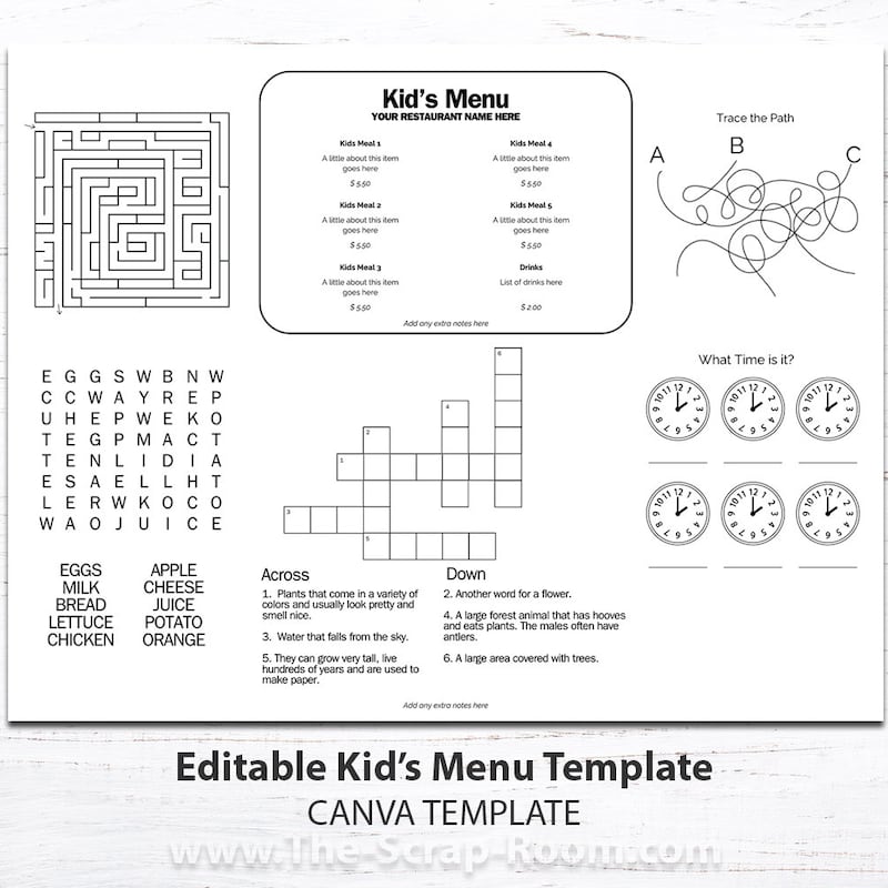 Kids Menu Wedding Activity - Etsy