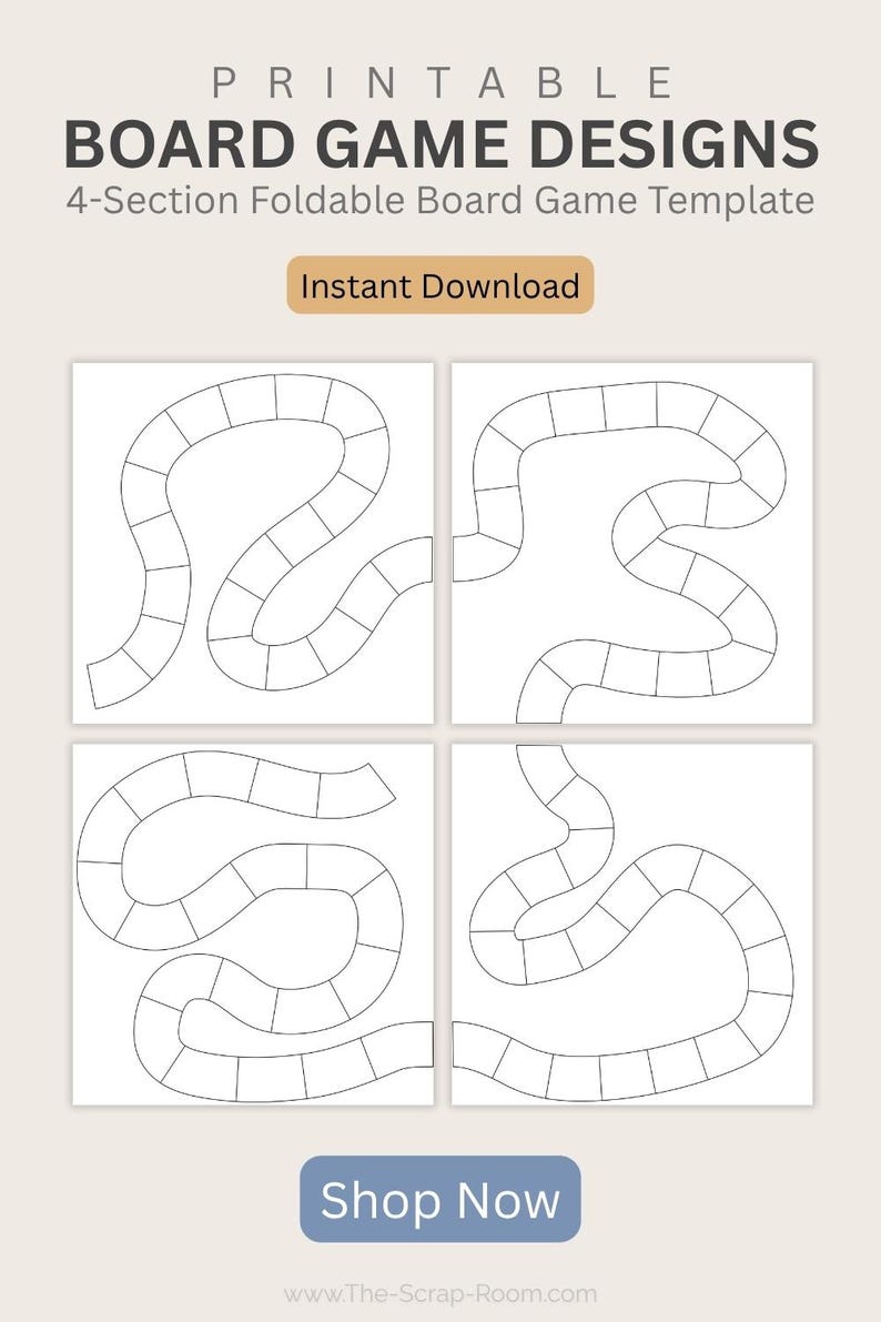 Printable Blank Board Game Templates 4 Pieces Layout Set #3 Game Design ...