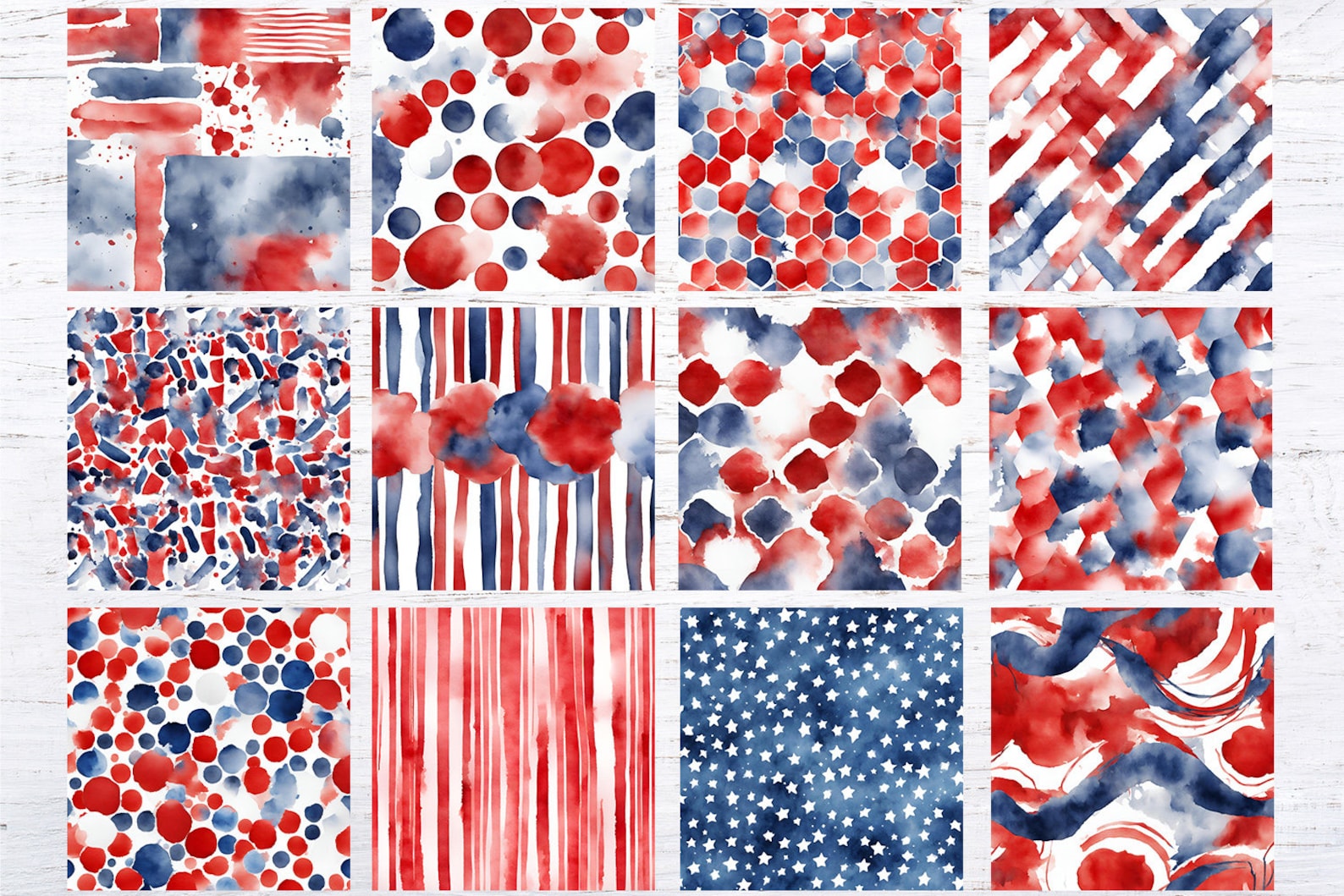 Red White and Blue Watercolor Digital Paper Pack Watercolor Paper ...