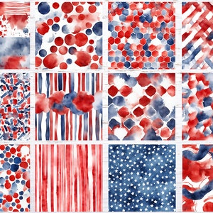 Red White and Blue Watercolor Digital Paper Pack Watercolor Paper ...