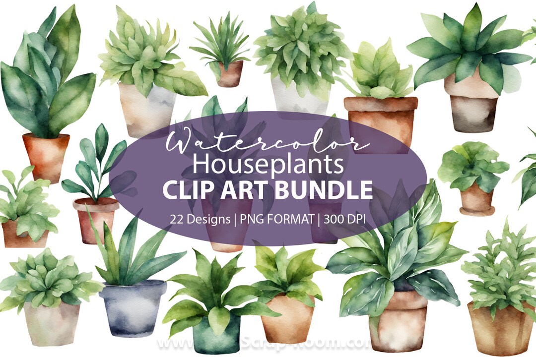 Houseplants Watercolor Clip Art Designs, Plants Png, Clip Art ...