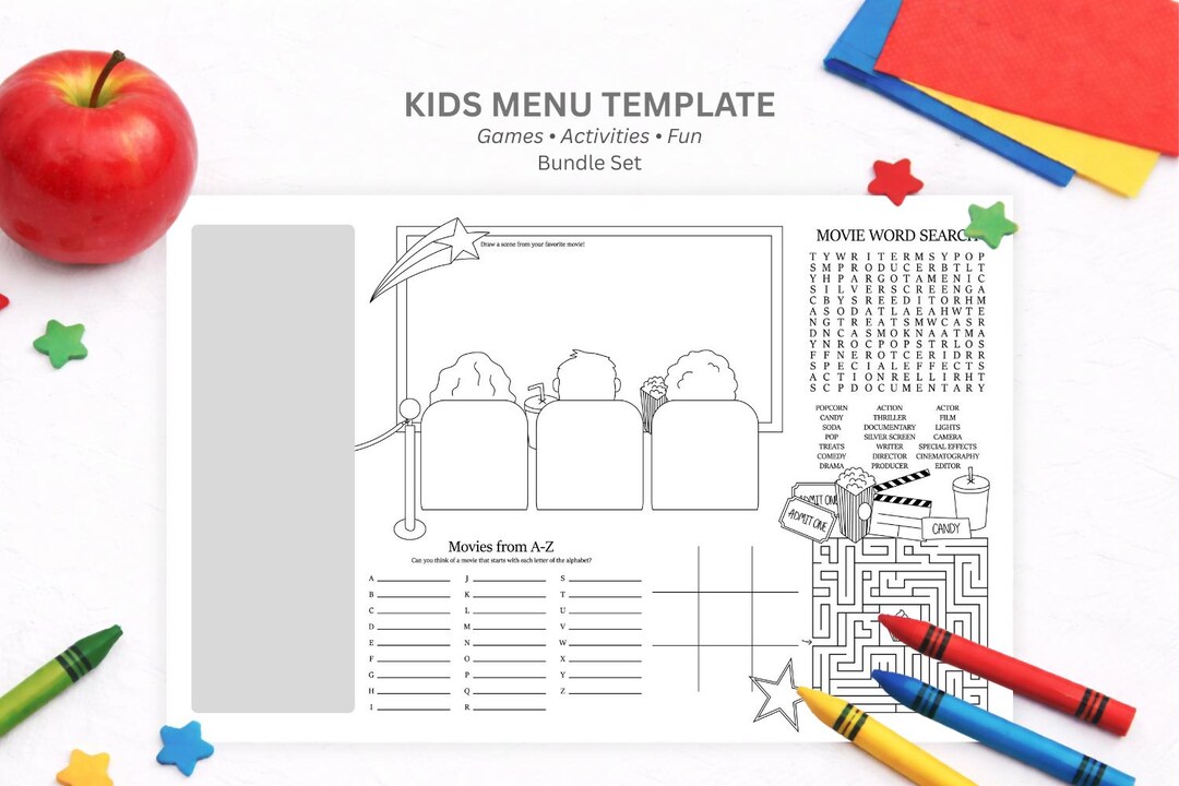 Printable Kid's Menu Template Bundle Kid's Menu Printable Menu Activity ...