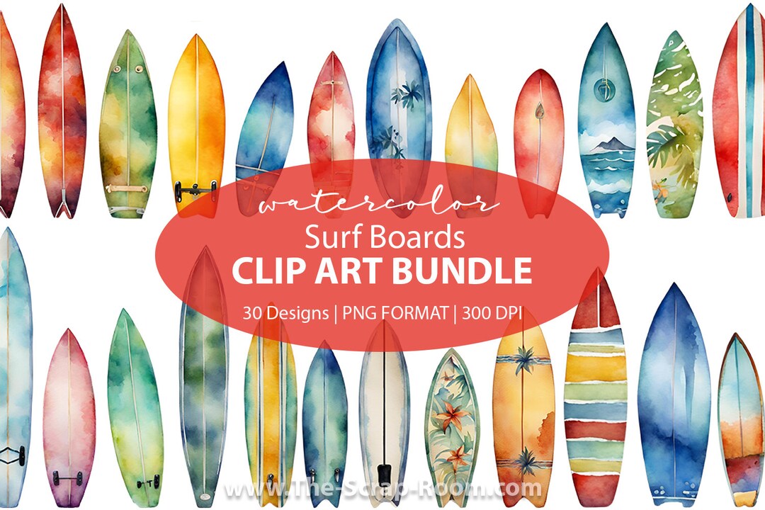 Surf Board PNG Clip Art Bundle, Watercolor Clip Art PNG Designs ...