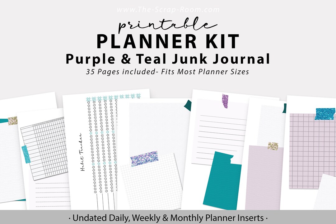 Printable Planner Inserts: Teal and Purple Planner Templates, Junk ...