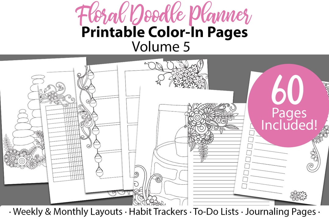 Floral Doodle Coloring Planner #5 Printable Floral Planner Coloring ...