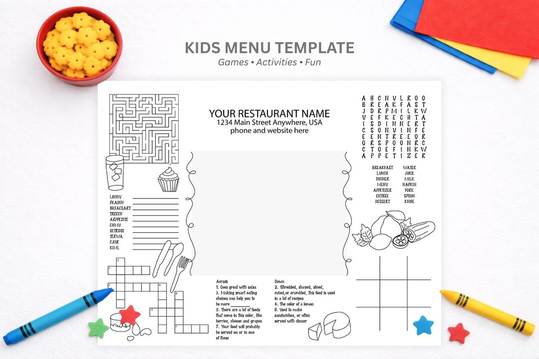 Printable Kid's Menu Template Kid's Menu Printable Menu Activity Menu ...