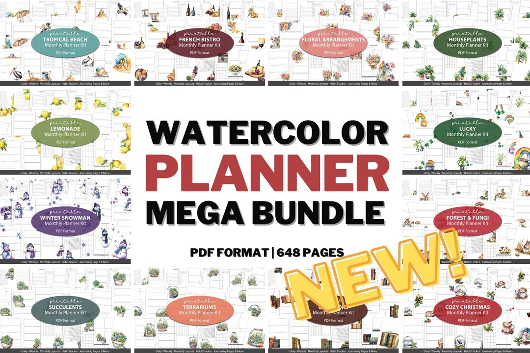 NEW Watercolor Printable Planner Inserts: MEGA Bundle 2 Printable ...