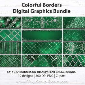 Green Metallic Digital Borders: Metallic Paper, Printable Paper ...