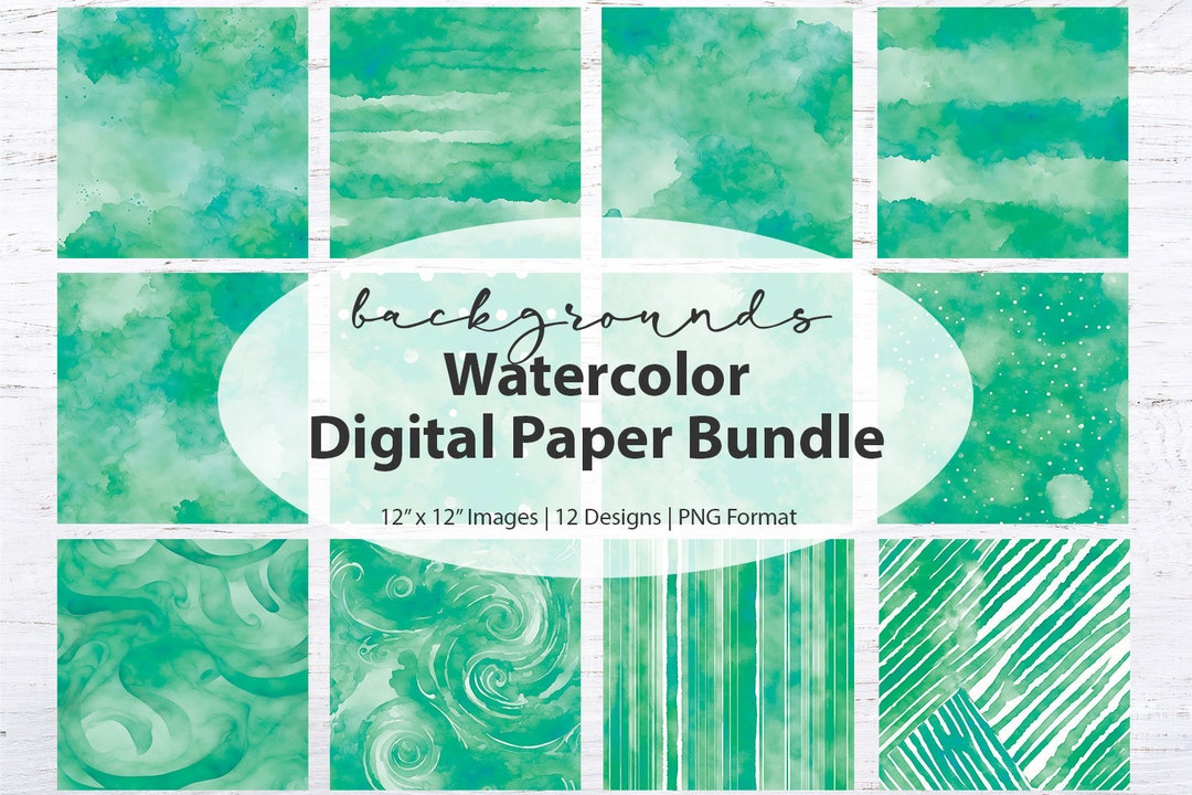 Green Watercolor Digital Paper Pack: Watercolor Paper, Printable Paper ...