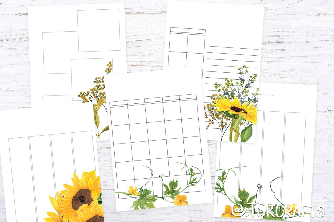 Printable Planner Inserts & Digital Planner Set Sunflower | Etsy