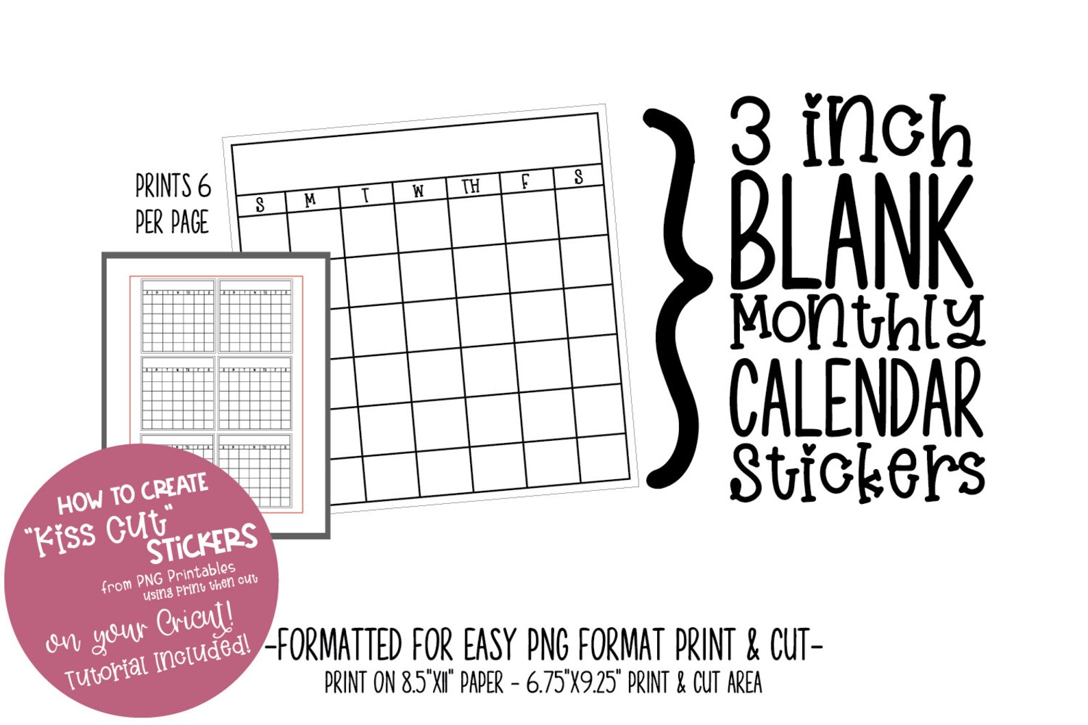 Calendar Stickers printable Stickers Mini Blank Calendar | Etsy