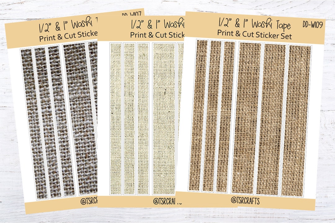 Printable Washi Tape Sticker Set Burlap 1/2" & 1" Print and Cut at Home ...