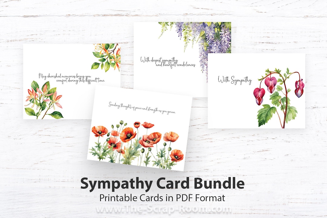 Printable Sympathy Card Bundle: PDF Sympathy Cards, Floral Card, Pdf ...