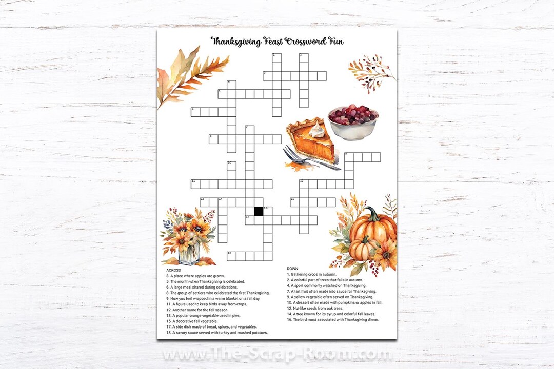 Printable Thanksgiving Crossword Puzzle & Word Search Set - Etsy