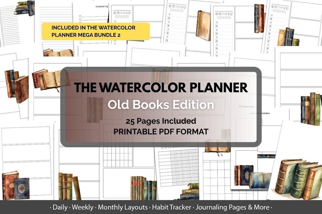 Old Books Printable Planner Inserts - Printable Book Lover Planner ...