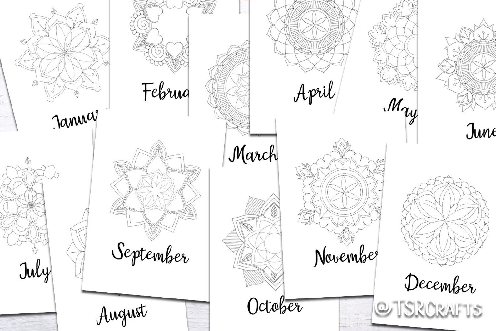 Printable Monthly Dividers for Planners, Mandala 4: English, Printable ...