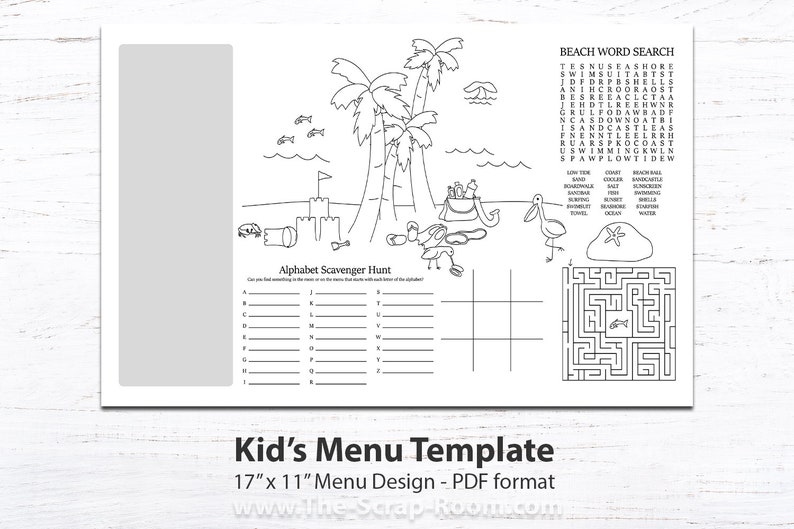 Printable Kid's Menu Template Bundle Kid's Menu Printable Menu Activity ...