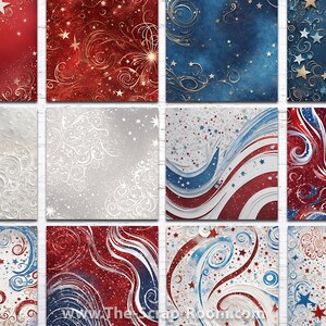 Patriotic Red White and Blue Digital Paper Pack Printable Backgrounds ...