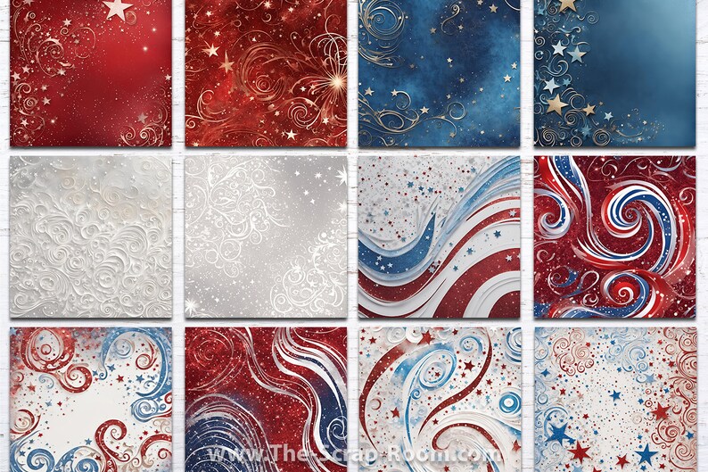 Patriotic Red White and Blue Digital Paper Pack Printable Backgrounds ...
