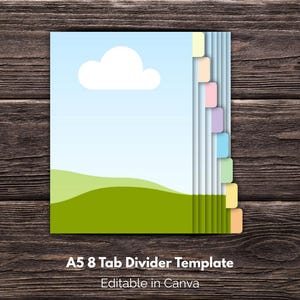 A5 Divider Template 8 Tab Digital Dividers Print & Cut Template ...