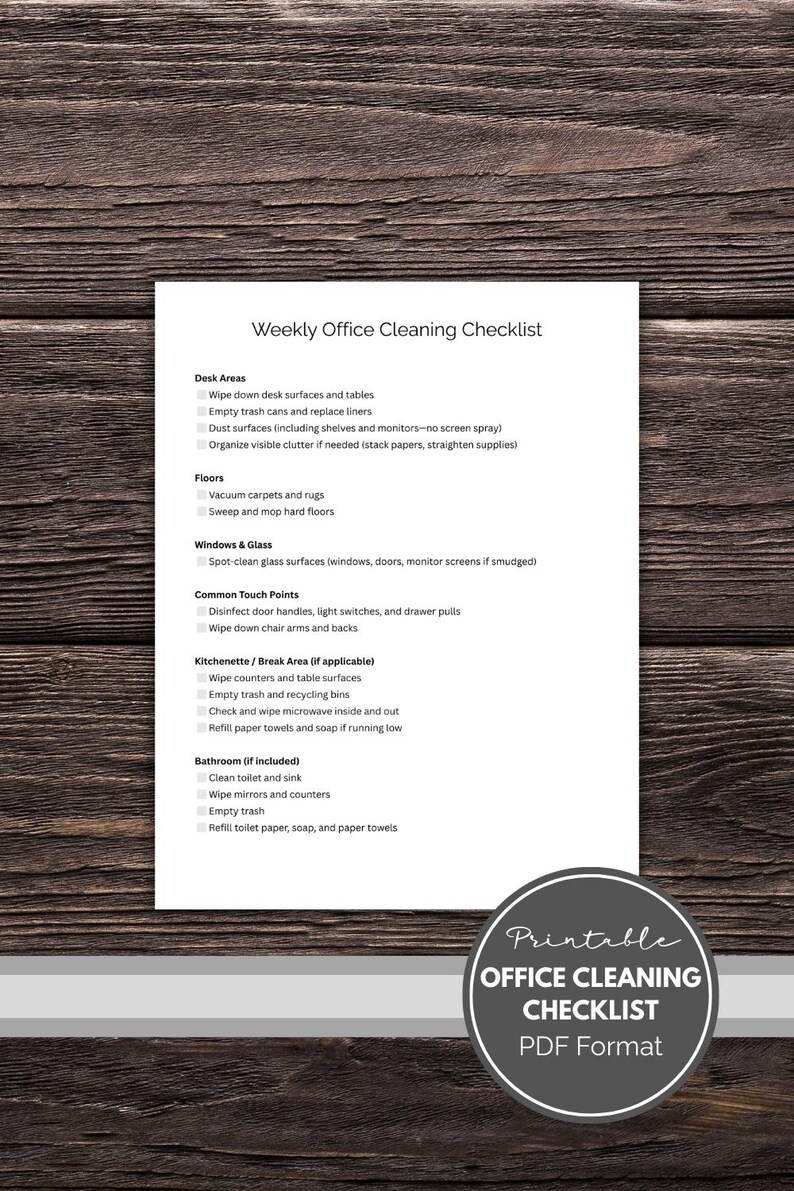 Weekly Office Cleaning Checklist Printable One Page Cleaning Schedule ...