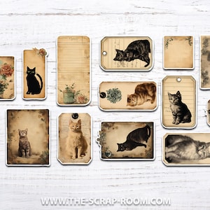 Printable Cat Junk Journal Kit Digital Papers Tags Stickers Fussy Cut ...