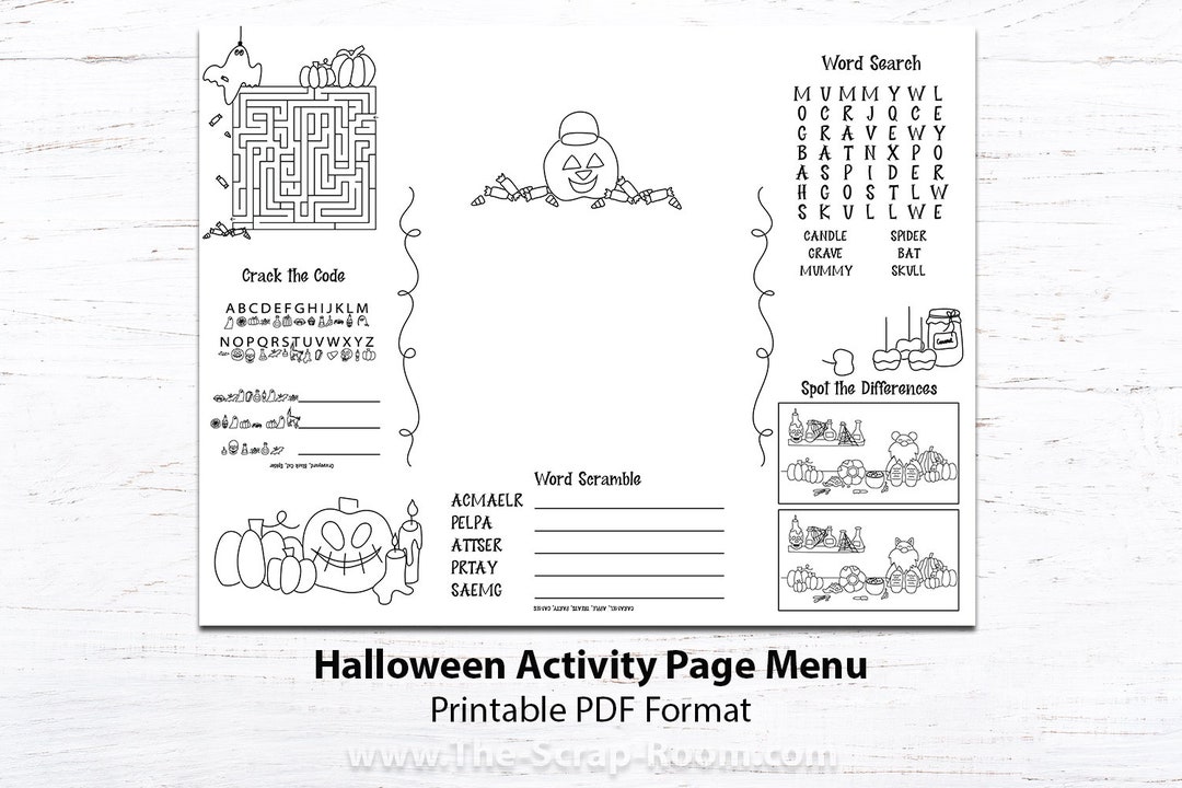 Halloween Printable Kids Menu Template, Printable Menu, Activity Menu ...