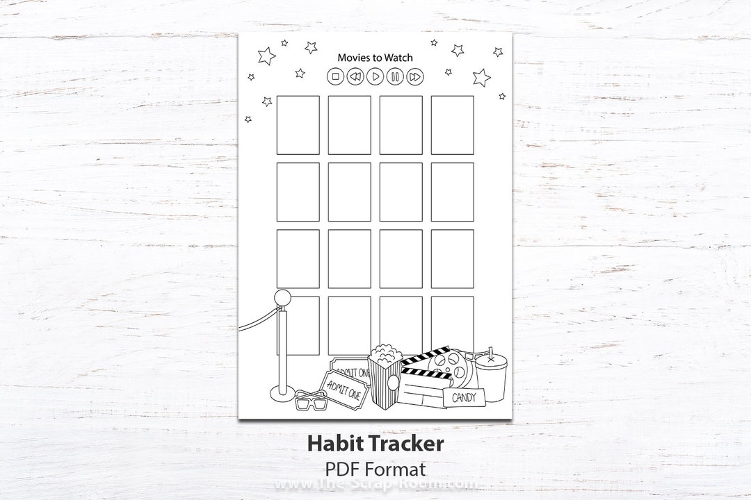 Movie Tracker Printable With Movie Theater, Cinema Doodles: Printable ...