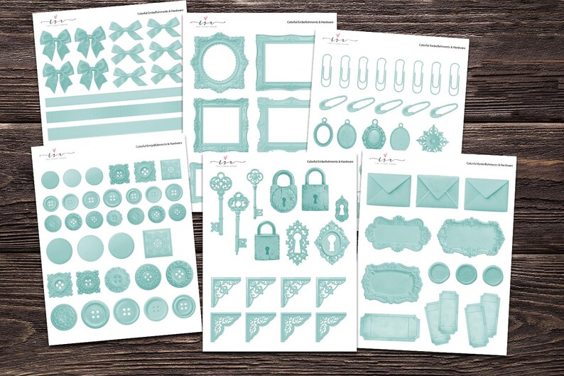 Soft Aqua Mist Teal Paper Craft Printable Hardware Junk Journal ...