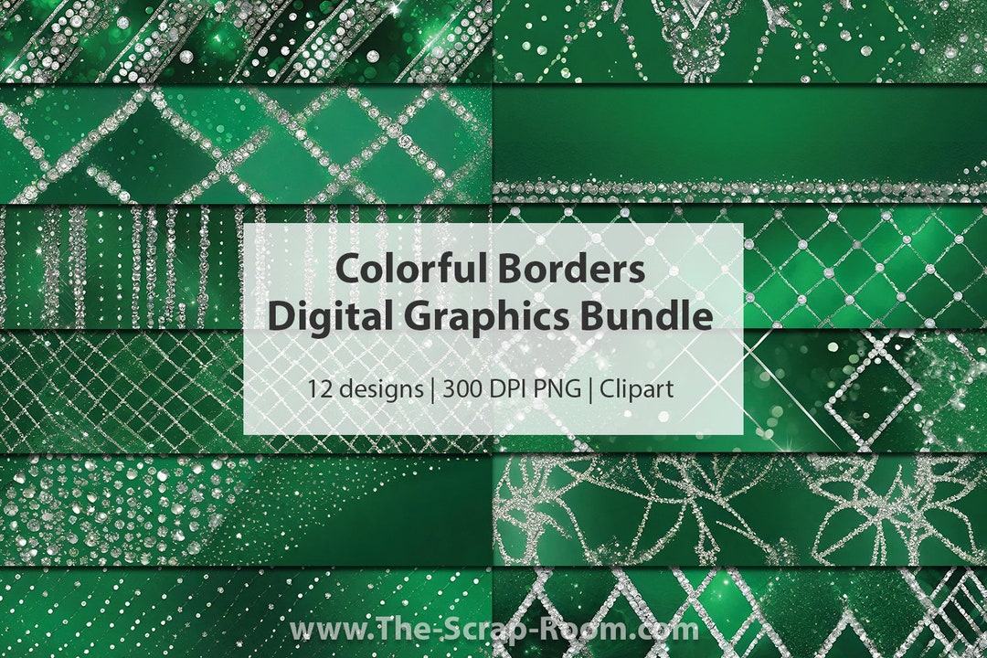Green Metallic Digital Borders: Metallic Paper, Printable Paper ...