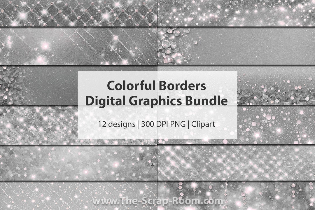 Silver Glitter Digital Borders: Glitter Paper, Printable Paper, Digital ...