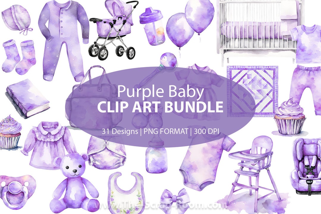 Purple Baby Clip Art Bundle, Png Clipart, Baby Png, Watercolor, Digital ...