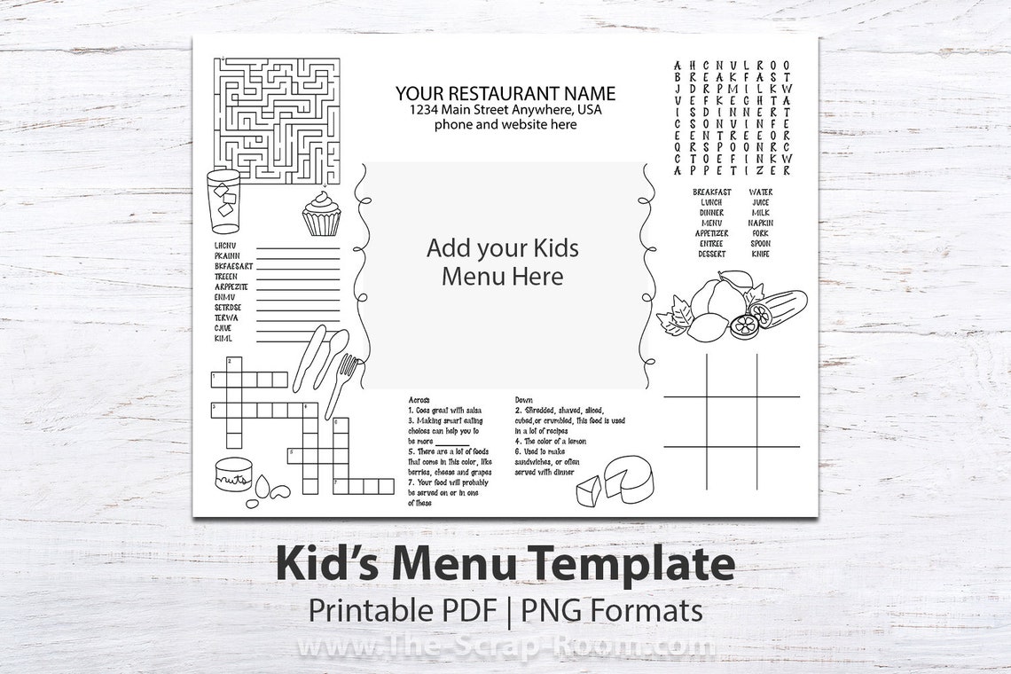 Printable Kid's Menu Template Kid's Menu Printable Menu Activity Menu ...
