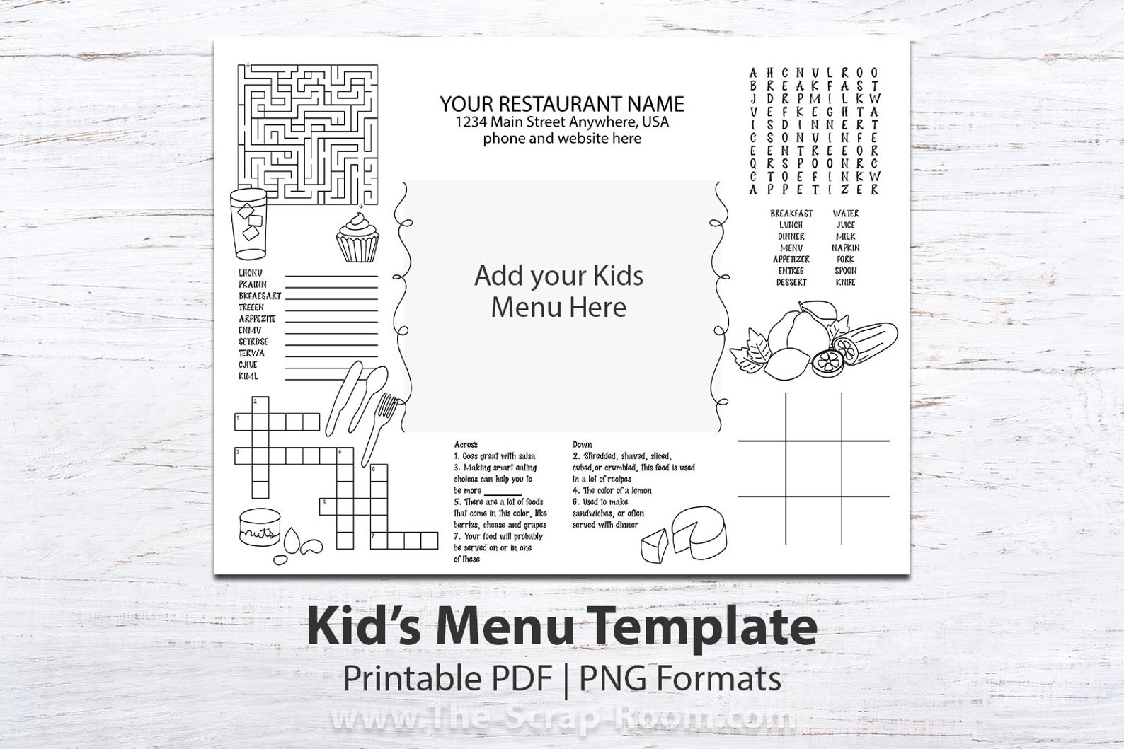 Printable Kid's Menu Template, Kid's Menu, Printable Menu, Activity ...
