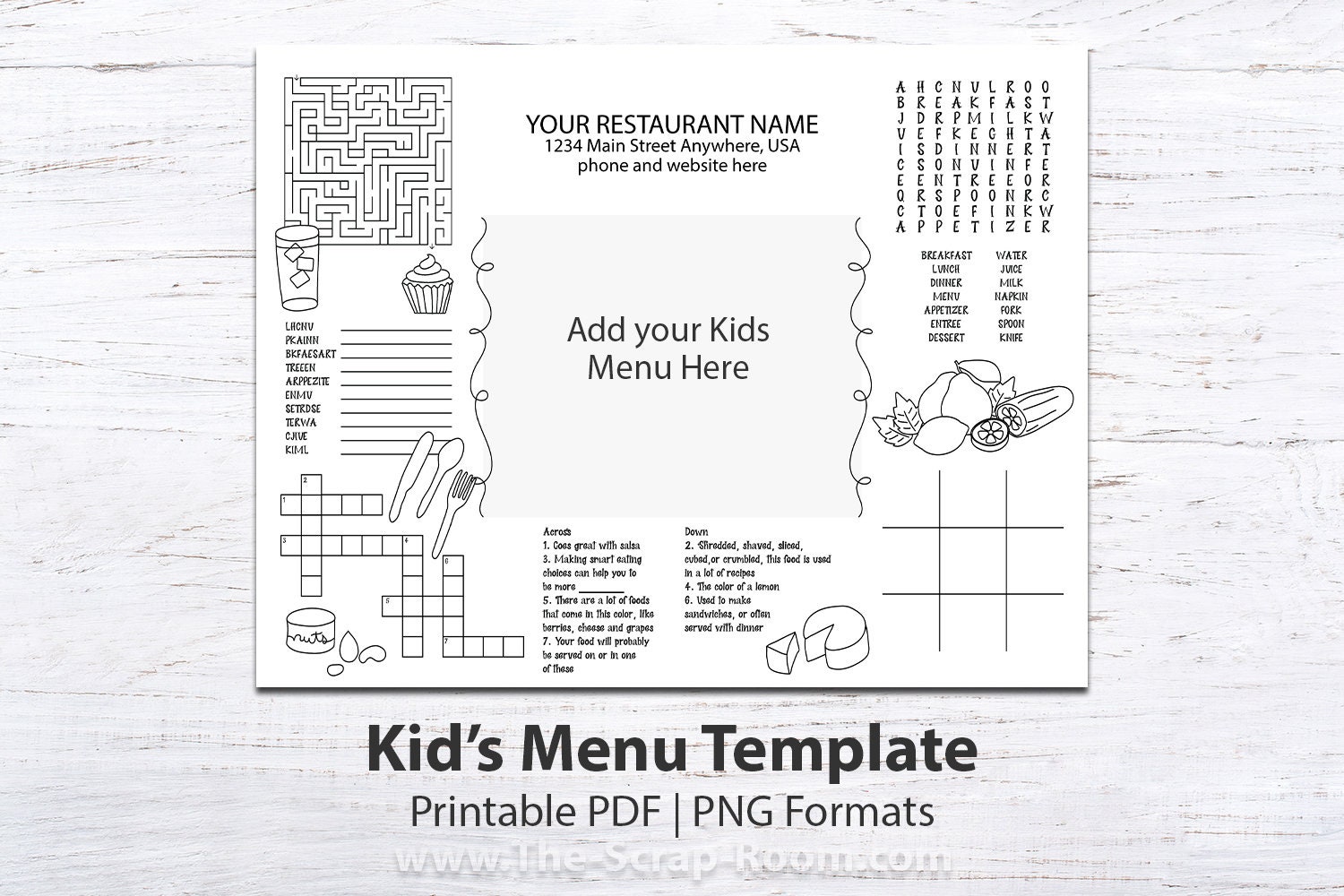 Printable Kid's Menu Template Kid's Menu Printable Menu Activity Menu ...