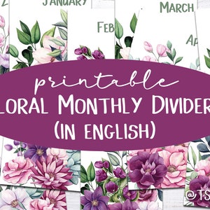 Floral Monthly Divider Pages - Printable Monthly Divider Inserts ...