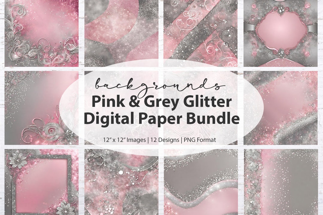 Pink and Gray Digital Paper Pack Glitter Paper Printable Paper Digital ...